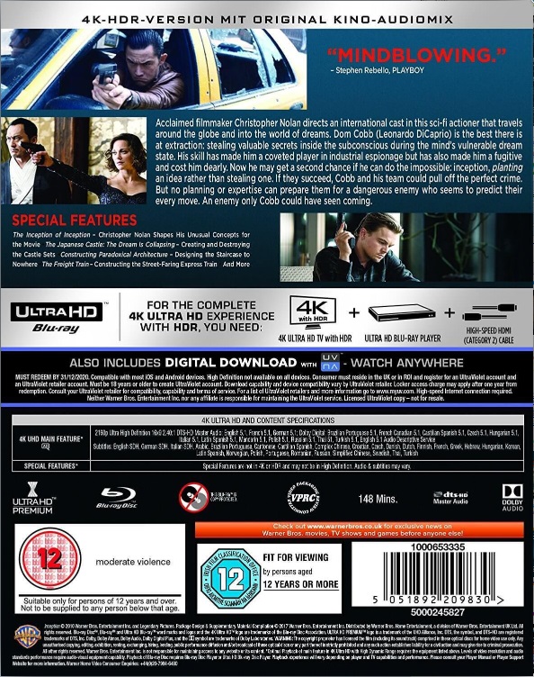 Inception 4K UHD + Blu Ray - 4K UHD - Future Movie Shop