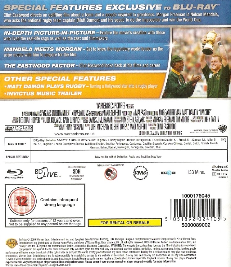 Invictus Blu Ray